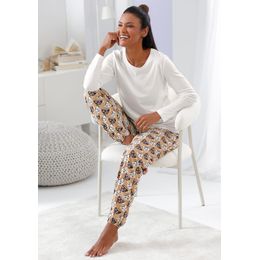 w&auml;schepur W&Auml;SCHEPUR Damen Schlafhose, Gr. 44, beige, 50% Baumwolle, 50% Modal, bedruckt, gemustert, mehrfarbig, Hosen