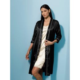 w&auml;schepur W&Auml;SCHEPUR Damen Morgenmantel, Gr. 44, schwarz, Kunstfaser, bedruckt, gemustert, mehrfarbig, Hausm&auml;ntel
