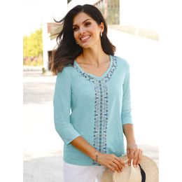 3/4-Arm-Shirt Classic Basics "3/4-Arm-Shirt", Damen, Gr. 38, aquamarin, camel, 100% Baumwolle, bedruckt, gemustert, V-Ausschnitt, Shirts 3/4-Arm-Shirt