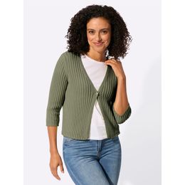 Casual Looks Damen Bolerokhaki, Gr. 46, unifarben, 100% Baumwolle, Strickjacken
