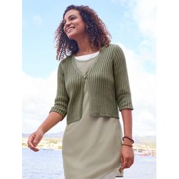 Casual Looks Damen Bolerokhaki, Gr. 52, unifarben, 100% Baumwolle, Strickjacken