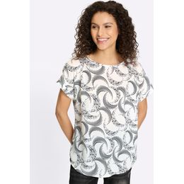 Heine Damen Druckbluseecru, schwarz, bedruckt, Gr. 48, gemustert, mehrfarbig, 100% Polyester, Blusen