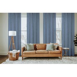 Gardine HOME BASICS, B:140cm H:160cm, blau, Leinenstruktur, Polyester, Wohnzimmer, Gardinen, "SOFTY", Kombibandschal Leinenstruktur SOFT