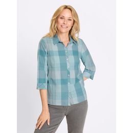 Classic Basics Damen Karobluse, blau, Gr. 48, gemustert, kariert, mehrfarbig, 50% Baumwolle, 50% Polyester, Blusen