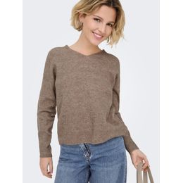 Only Damen V-Ausschnitt-Pullover "ONLCAMILLA V-NECK L/S PULLOVER KNT NOOS", braun, Gr. S, meliert, Strick, Obermaterial: 74% Polyacryl, 24%