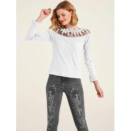 Heine Damen Langarmshirt "Shirt", wei&szlig;, Gr. 38, unifarben, 50% Polyester, 45% Viskose, 5% Elasthan, Spitze:80% Baumwolle, 20% Polyester, Shirts