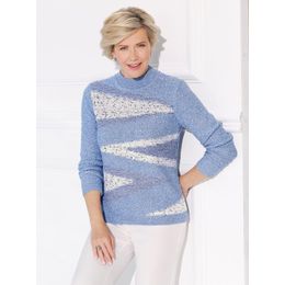 Stehkragenpullover CLASSIC "Stehkragen-Pullover", Damen, Gr. 42, eisblau, gemustert, 50% Polyester, 50% Polyacryl, gemustert, mehrfarbig, Pullover Stehkragenpullover