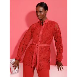 CR&Eacute;ATION L CREATION L Damen Spitzenbluse, rot, Gr. 46, unifarben, 100% Polyester, Blusen
