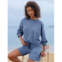 Sweatshirt Heine, Damen, Gr. 34, jeansblau, 82% Baumwolle, 18% Polyester, gemustert, unifarben, Rundhals, Sweatshirts Sweatshirt