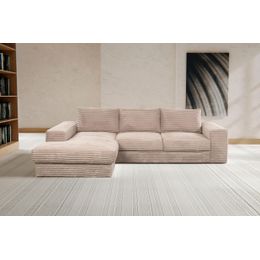Ecksofa WERK2 "Rozzana Design Ecksofa mit hohem Komfort, zeitlos & elegant, L-Form", beige (natur), B:280cm H:86cm T:190cm, 100% PES, Sofas, Ecksofa, in kuschelweichen Trendstoffen Cord, Breitcord und Pl&uuml;sch