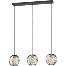 Eglo Hängeleuchte "Waverton Hängelampe, Esszimmerlampe, Metall, Holz, Textil in Weiß, E27", schwarz, 3, H: 110cm, 1 Stk., Leuchten, Hängeleuchte