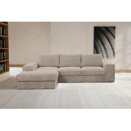Ecksofa WERK2 "Rozzana Design Ecksofa mit hohem Komfort, zeitlos & elegant, L-Form", beige (greige), B:280cm H:86cm T:190cm, 90% Polyester, 10% Nylon, Sofas, Ecksofa, in kuschelweichen Trendstoffen Cord, Breitcord und Pl&uuml;sch