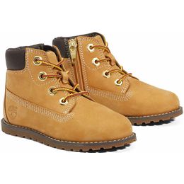 Schn&uuml;rboots Timberland "POKEY PINE MID LACE UP WITH ZIP BOOT", M&auml;dchen, Gr. 29, gelb (wheat), Leder, Synthetik, Schuhe Schn&uuml;rboots, Winterstiefel, Schn&uuml;rstiefel, Winterschuhe
