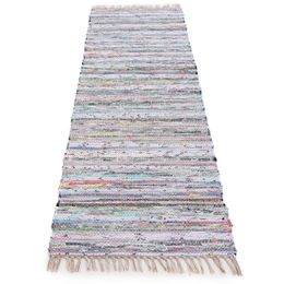 Teppich CarpetFine "Kelim Chindi, Wendeteppich", beige, B:80cm H:6mm L:300cm, Baumwolle, Polyester, Teppiche, Teppich, handgewebt, Fleckerlteppich mit Fransen, auch vielen in L&auml;ufergr&ouml;&szlig;en