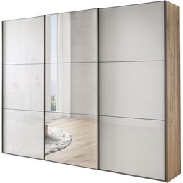 Schwebet&uuml;renschrank Wiemann "Phoenix, Made in Germany, modernes Design, Highlight, Blickfang", bianco, eiche, nachbildung, B:295cm H:236cm T:67cm, Schr&auml;nke, Schwebet&uuml;renschrank, maximaler Staurraum, inkl.Einlegeb&ouml;den, W&auml;scheb&ouml;den u. D&auml;mpfer