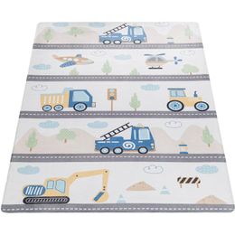 Kinderteppich Paco Home "Chicos 561", bunt (mehrfarbig), B:155cm H:4mm L:230cm, Polyester, Teppiche, Kinderteppich, Flachgewebe, Spielteppich, Motiv Fahrzeuge, Kinderzimmer
