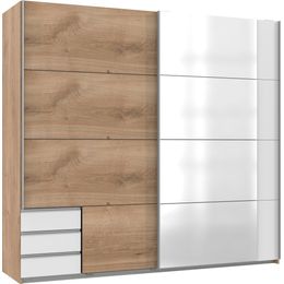 Schwebetürenschrank wimex "Emden moderner Kleiderschrank mit Spiegel und Schubladen BESTSELLER", braun (plankeneiche nachbildung, weiß), B:225cm H:210cm T:64cm, Schränke, Schwebetürenschrank, Schlafzimmer Schrank Garderobenschrank mit Schwebetüren Topseller