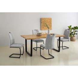 Freischwinger Hela "LEONA Esszimmerstuhl", grau (grau, schwarz), B:45cm H:96cm T:59cm, 100% Polyester, St&uuml;hle, Freischwinger, K&uuml;chenstuhl, f&uuml;r den Esstisch, in Teddyoptik, als 2er und 4er Set lieferbar