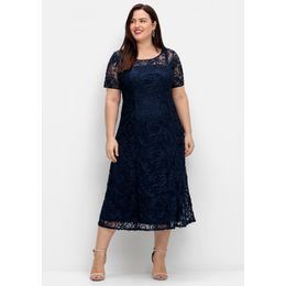 Abendkleid sheego "Abendkleid", Damen, Gr. 46, Normalgr&ouml;&szlig;en, blau (marine), 100% Polyester, unifarben, wadenlang, Rundhals, Kleider Abendkleid