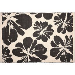 Fu&szlig;matte Pad "BLOOM", schwarz, B:60cm H:12mm L:90cm, Kunstfaser, Teppiche, Fu&szlig;matte, Schmutzfangmatte, handgewebt, Blumen Muster, In- und Outdoor geeignet