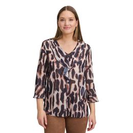 Chiffonbluse Betty Barclay "Damen mit Print", Damen, Gr. 46, blau (dunkelblau, rosé), Obermaterial: 100% Polyester, figurumspielend normal, V-Ausschnitt, Blusen Chiffonbluse