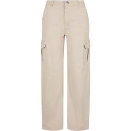 Stoffhose Urban Classics "Urban Classics Damen Ladies High Waist Straight Cargo Pants", Damen, Gr. 30, Normalgr&ouml;&szlig;en, softseagrass, 98% Baumwolle, 2% Elasthan, unifarben, loose fit, Hosen Stoffhose