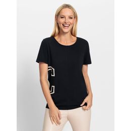T-Shirt Heine "Shirt", Damen, Gr. 38, schwarz, 95% Baumwolle, 5% Elasthan, bedruckt, gemustert, Rundhals, Shirts T-Shirt