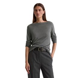 Marc O'Polo Langarmshirt MARC O'POLO "aus Melange-Jersey", Damen, Gr. XS, dunkelgrau, Obermaterial: 100% Lyocell, gestreift, Basic, regular fit, U-Boot-Ausschnitt, Babylock, Shirts Langarmshirt