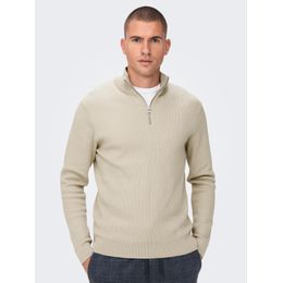 Only & Sons Strickpullover ONLY & SONS "OS Knit", Herren, Gr. XXL, beige (silber lining), Strick, Obermaterial: 88% Baumwolle, 12% Nylon, unifarben, normal normal, hoch geschlossener Ausschnitt, gerader Abschluss, Pullover Strickpullover