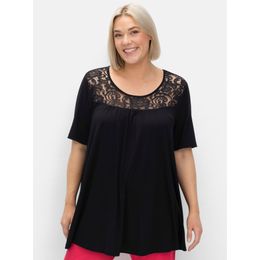 Longshirt sheego "T-Shirt", Damen, Gr. 48, schwarz, 95% Viskose, 5% Elasthan, unifarben, Rundhals, Shirts Longshirt