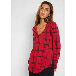 Blusenshirt bonprix, Damen, Gr. 36/38 (S), rot (dunkelrot, schwarz), Obermaterial: 95% Baumwolle, 5% Elasthan, figurumspielend, Shirts Blusenshirt, Longshirt