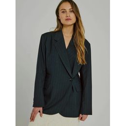 Blusenblazer NORR "NORR Blazer Kandria", Damen, Gr. 38, braun pinstripe, Obermaterial: 70% Polyester, 28% Viskose, 2% Elasthan, Blazer Blusenblazer