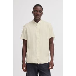 Kurzarmhemd Blend "BHBOBBY Shirt mandarin ss", Herren, Gr. M, US-Größen, weiß (snow weiß), 55% Leinen, 45% Viskose, unifarben, Basic, regular fit normal, ohne Ausschnitt, abgesteppt, Hemden, Lässiges Kurzarmhemd