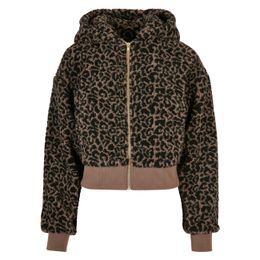 Allwetterjacke Urban Classics "Urban Classics Damen Ladies Short Oversized AOP Sherpa Jacket", Damen, Gr. 3XL, schwarztaupeleo, 100% Polyester, mehrfarbig, oversize, ohne Ausschnitt, Jacken
