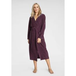 Damenbademantel Kangaroos "Dalia, ideal f&uuml;r Sauna & Spa, Standardl&auml;nge & &Uuml;berl&auml;nge" Gr. XS, lila (beere), L:120cm, Leichtfrottier, Hausm&auml;ntel, Uni-Farben mit Streifen, Taschen, leicht, XS-3XL, auch in extra lang