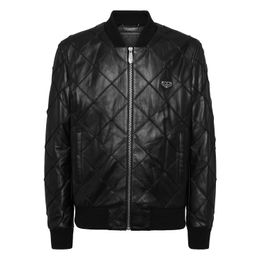 Lederjacke Philipp Plein "Leder-Bomber", Damen, Gr. L, 0291, schwarz, nickel, Obermaterial: 100% Lamm Leder, 98% Polyester, 2% Elasthan; Futter: 100% Polyester; Füllung: 100% Polyester, Jacken