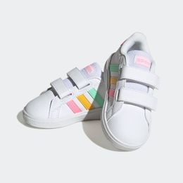 Sneaker adidas Sportswear "GRAND COURT LIFESTYLE HOOK AND LOOP", M&auml;dchen, Gr. 24, wei&szlig; (cloud wei&szlig;, pulse mint, beam pink), Synthetik, Textil, Schuhe Sneaker, f&uuml;r Kinder, Design auf den Spuren des adidas Superstar