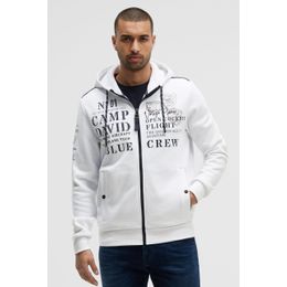Kapuzensweatjacke CAMP DAVID, Herren, Gr. XXL, wei&szlig;, Material: 50% Baumwolle, 50% Polyester, bedruckt, bestickt, relaxed fit normal, hoch geschlossener Ausschnitt, eingesetzt Rippb&uuml;ndchen, Sweatjacken, Eingrifftaschen mit Druckknopfverschluss