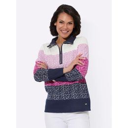 Sweatshirt Casual Looks, Damen, Gr. 42, bunt (magenta, marine), 100% Baumwolle, gemustert, gestreift, mehrfarbig, Sweatshirts Sweatshirt