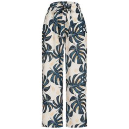 Stoffhose CLOUD 5IVE "CLOUD 5IVE Summer Pants with palm print and tie belt", Damen, Gr. XXL, US-Gr&ouml;&szlig;en, navy, 95% Polyester, 5% Elasthan, normal, Hosen Stoffhose