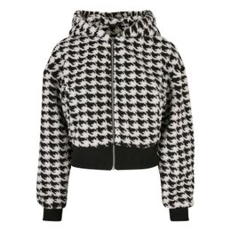Allwetterjacke Urban Classics "Urban Classics Damen Ladies Short Oversized AOP Sherpa Jacket", Damen, Gr. M, schwarzhoundstooth, 100% Polyester, mehrfarbig, oversize, ohne Ausschnitt, Jacken