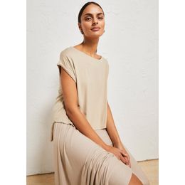 Oversize-Shirt bonprix "Oversize-Shirt aus flie&szlig;ender Viskose", Damen, Gr. 36/38 (S), beige (sand), Obermaterial: 95% Viskose, 5% Elasthan, oversize, Shirts, Oversize-Shirt aus flie&szlig;ender Viskose