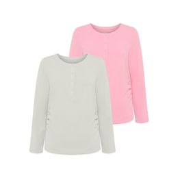 Umstandsshirt Neun Monate "2er Pack Stillshirts mit praktischem Ausschnitt", Damen, Gr. 36/38, rosa (rosa, weiß), Jersey, Obermaterial: 95% Baumwolle, 5% Elasthan, unifarben, Basic, Basic hüftlang, Shirts Umstandsshirt, 2er Pack Umstands-Shirt für Schwangerschaft und Stillzeit