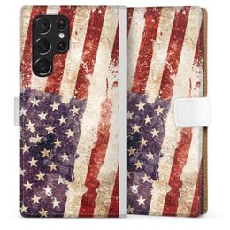 DeinDesign Galaxy S22 Ultra Handy Klapph&uuml;lle Handyh&uuml;lle aus Kunst Leder wei&szlig; Flip Case America Usa Flag Sideflip mit Lasche
