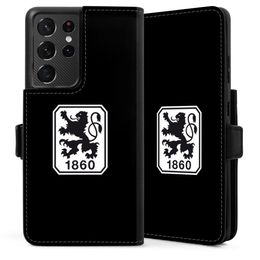 DeinDesign Galaxy S21 Ultra 5G Handy Klapph&uuml;lle Handyh&uuml;lle aus Kunst Leder schwarz Flip Case Sechzger Official Licensed Product Tsv 1860 M&uuml;nchen Sideflip mit 