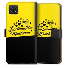 DeinDesign Galaxy A22 5G Handy Klapph&uuml;lle Handyh&uuml;lle aus Kunst Leder schwarz Flip Case Dortmunder Girl Borussia Dortmund Bvb Sideflip mit langer Lasche
