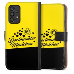 DeinDesign Galaxy A33 5G Handy Klapph&uuml;lle Handyh&uuml;lle aus Kunst Leder schwarz Flip Case Dortmunder Girl Borussia Dortmund Bvb Sideflip mit langer Lasche
