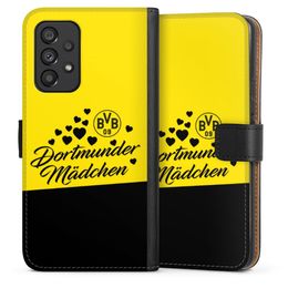 DeinDesign Galaxy A53 5G Handy Klapph&uuml;lle Handyh&uuml;lle aus Kunst Leder schwarz Flip Case Dortmunder Girl Borussia Dortmund Bvb Sideflip mit langer Lasche