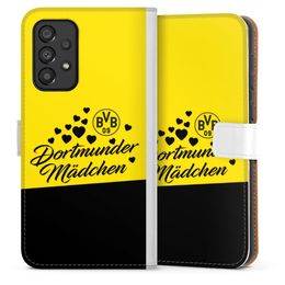 DeinDesign Galaxy A33 5G Handy Klapph&uuml;lle Handyh&uuml;lle aus Kunst Leder wei&szlig; Flip Case Dortmunder Girl Borussia Dortmund Bvb Sideflip mit Lasche