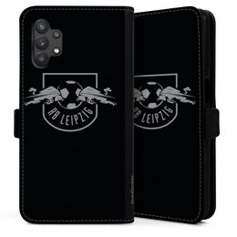 DeinDesign Galaxy A32 5G Handy Klapph&uuml;lle Handyh&uuml;lle aus Kunst Leder schwarz Flip Case Official Licensed Product Logo Rb Leipzig Sideflip mit langer Lasche